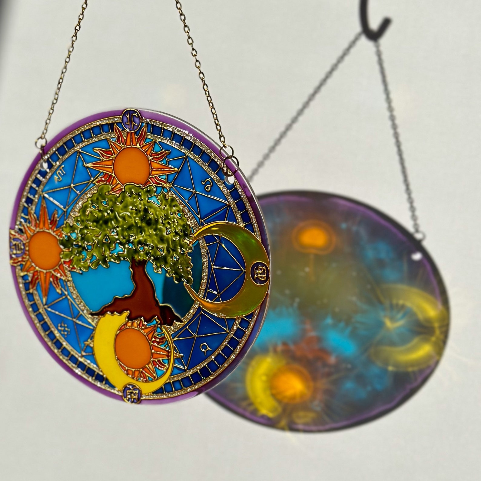 Symbols Tree of Life Sun Moon Shine Suncatcher for Window Zodiac Gift ...