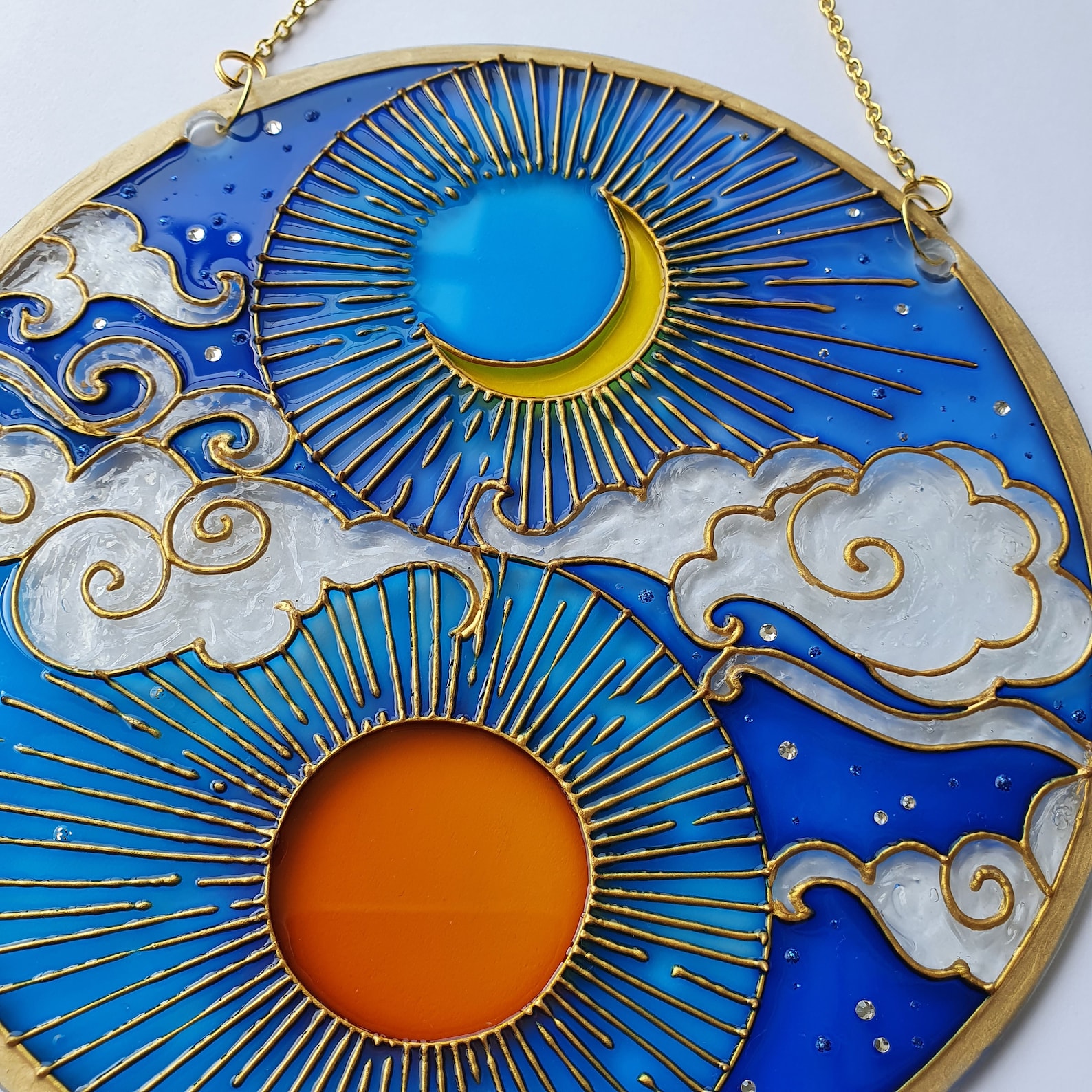 Stained Glass Sun and Moon Suncatcher for Windows Hangings - Etsy
