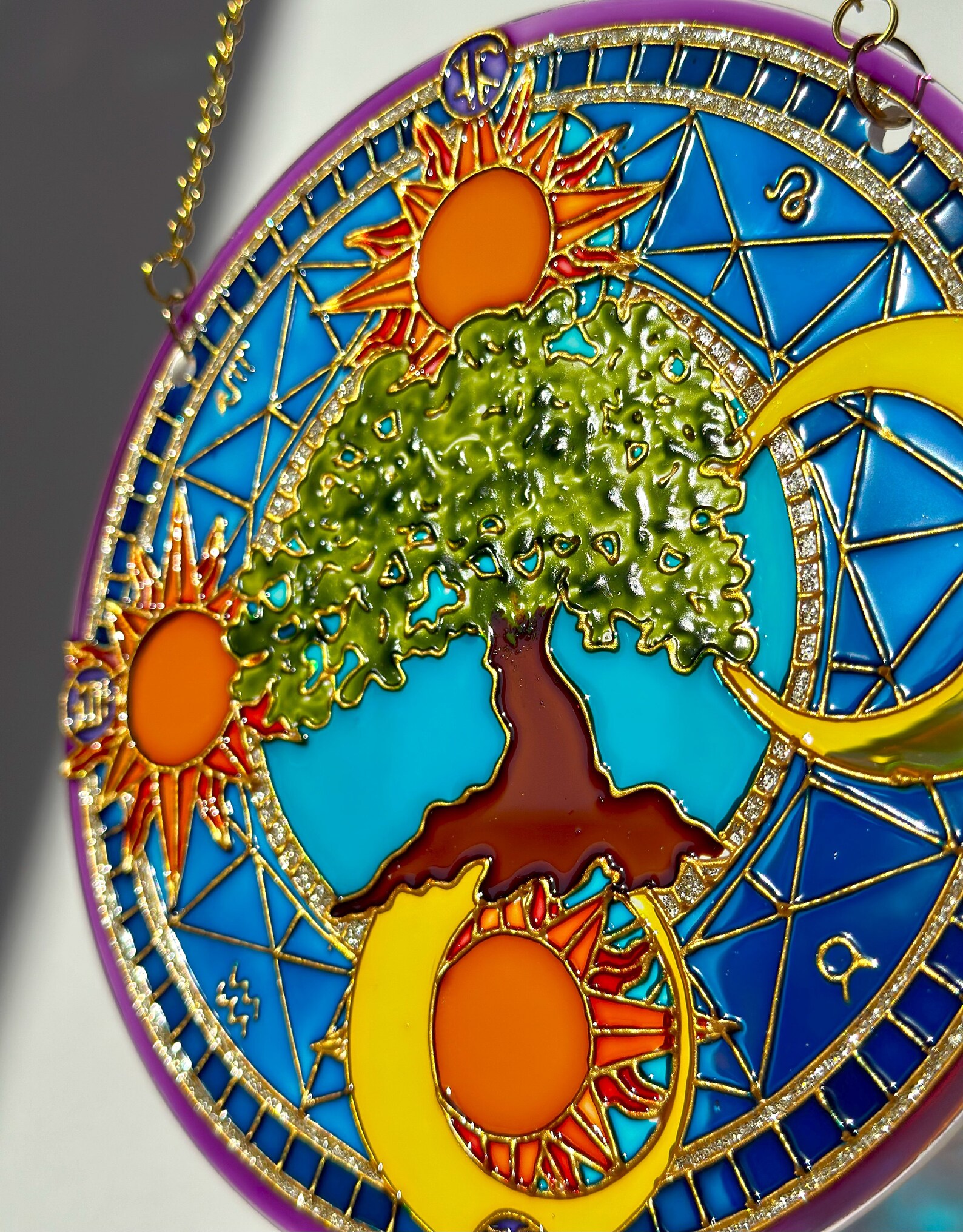 Symbols Tree of Life Sun Moon Shine Suncatcher for Window Zodiac Gift ...