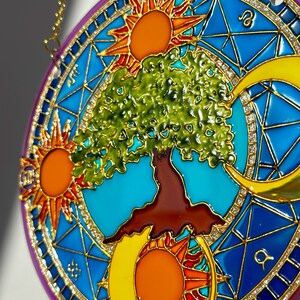 Symbols Tree of Life Sun Moon Shine Suncatcher for Window Zodiac Gift ...