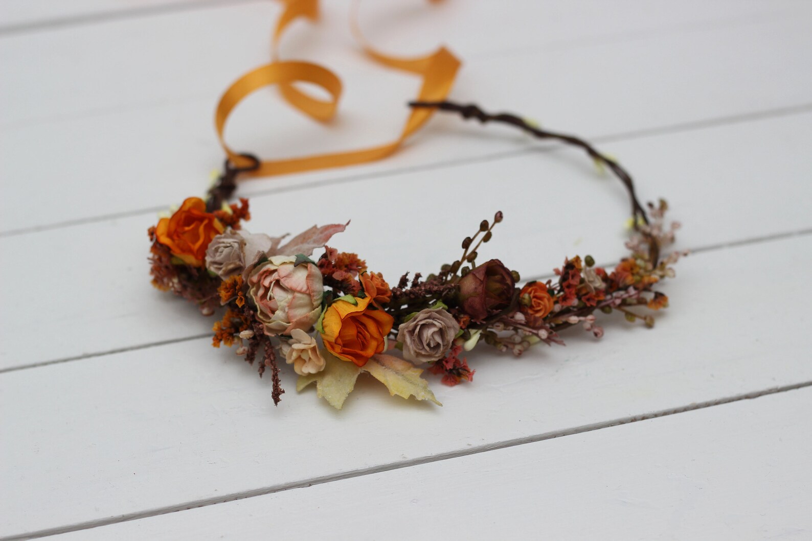 Rust Orange Floral Crown Flower Wreath Wedding Headpiece Fall - Etsy
