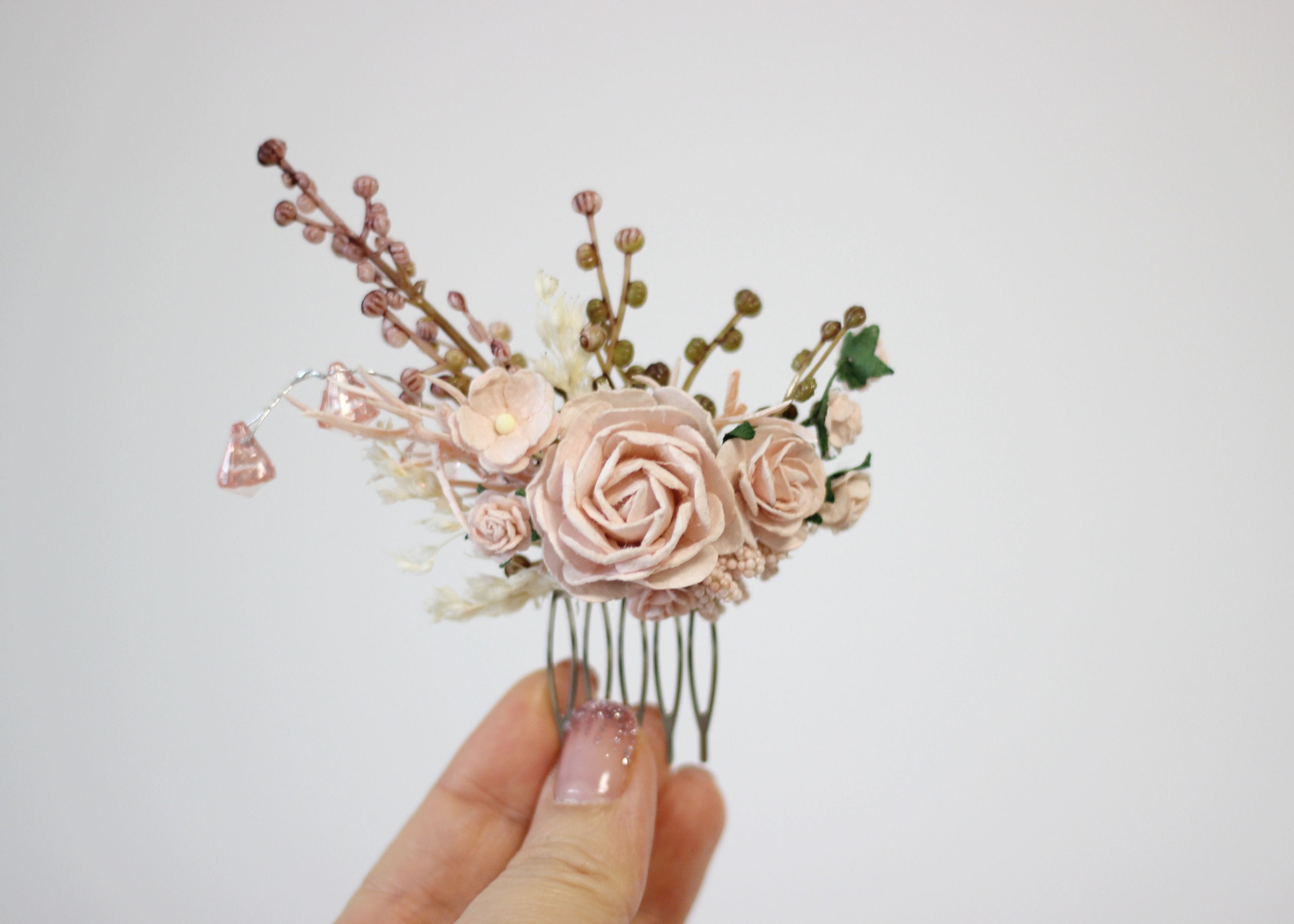 Blush Pink Girl Floral Comb Floral Headpiece Wedding Clip Bridal ...