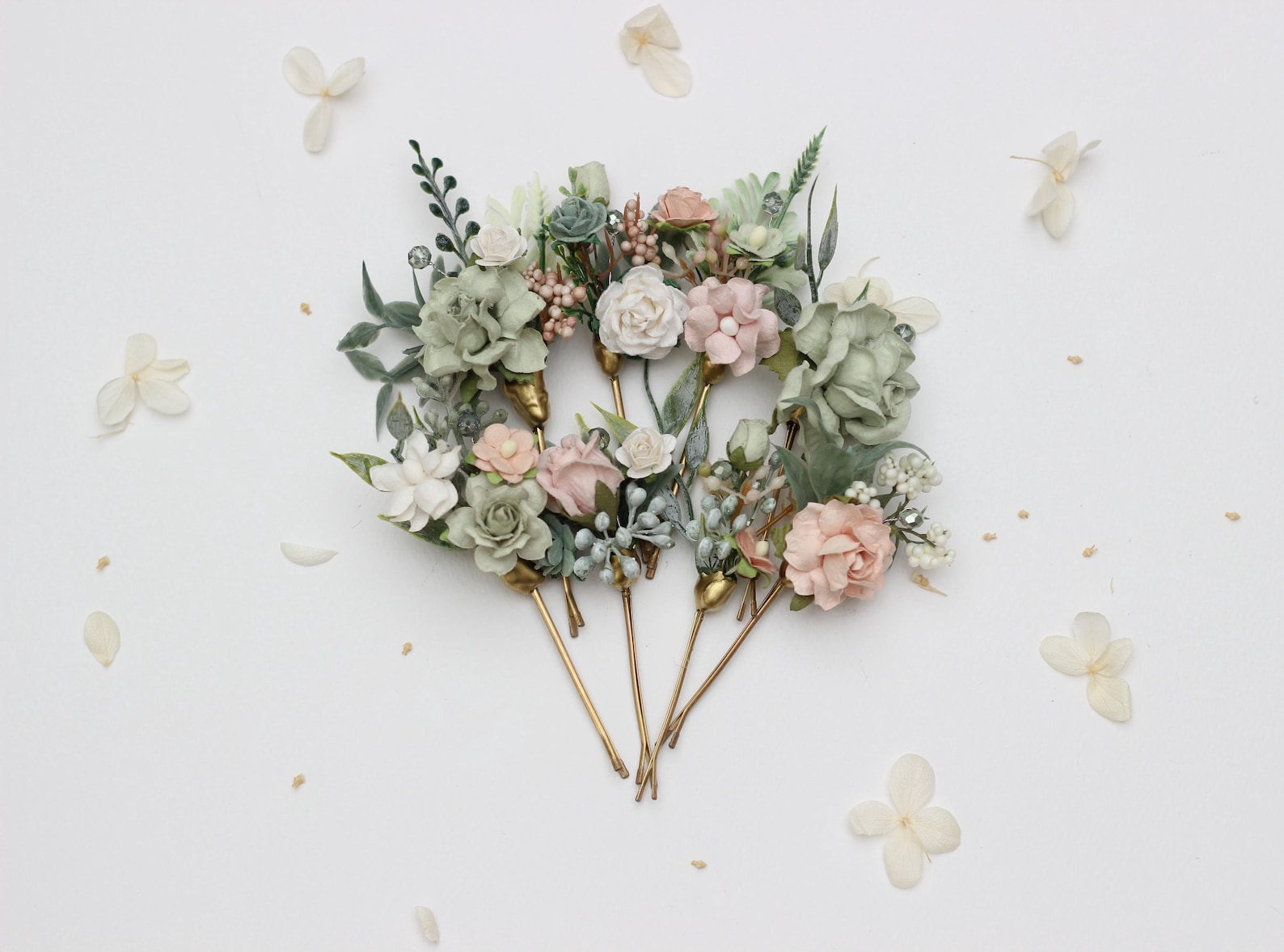 Floral Hair Pins, Sage Green & Blush Pink, Set of 8 - Etsy