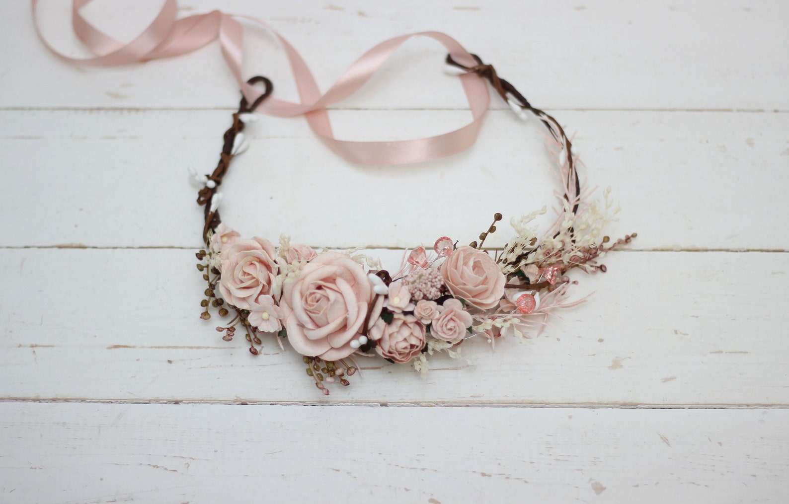 Blush Pink Girl Floral Headpiece Floral Accessories Wedding - Etsy