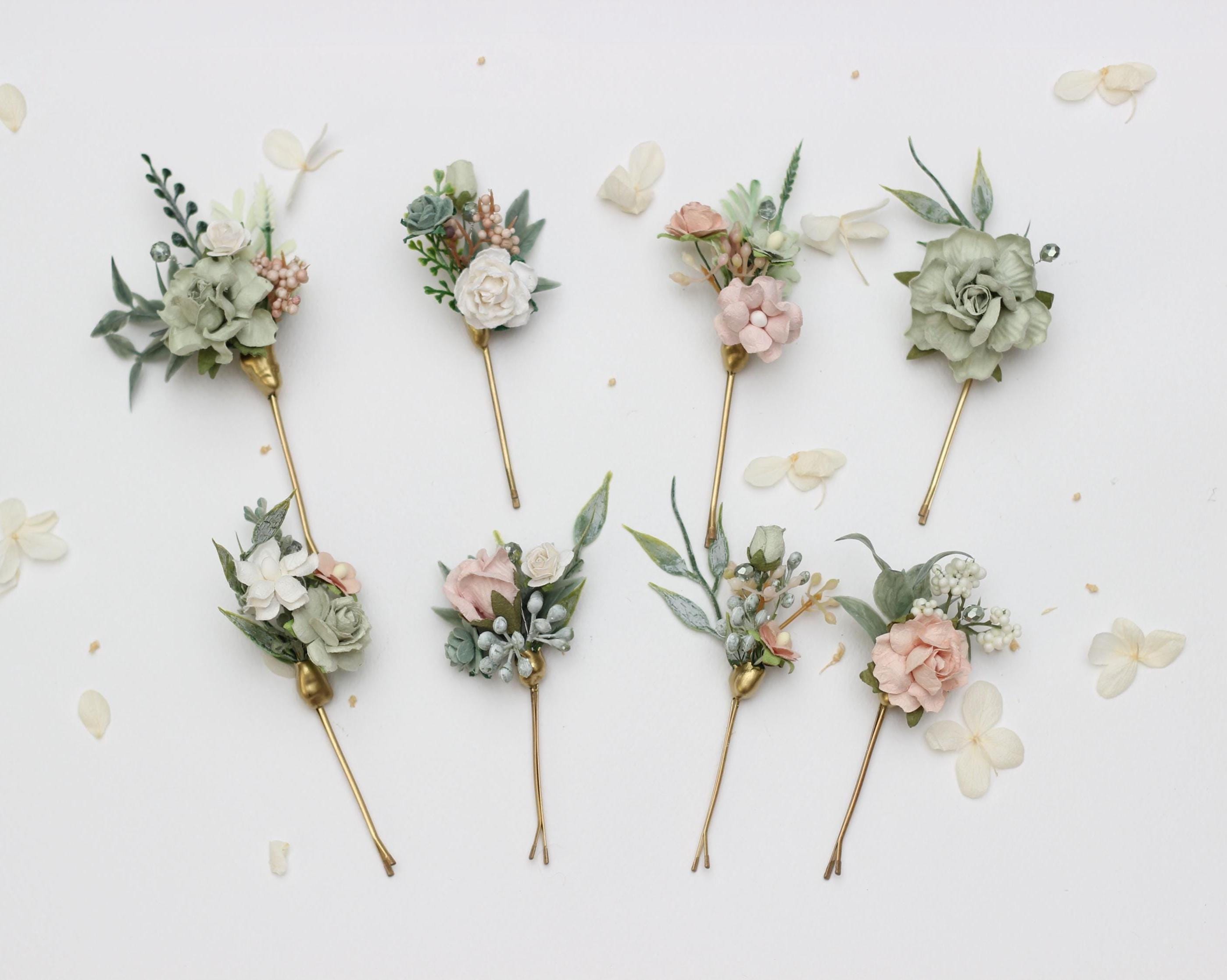 Floral Hair Pins, Sage Green & Blush Pink, Set of 8 - Etsy