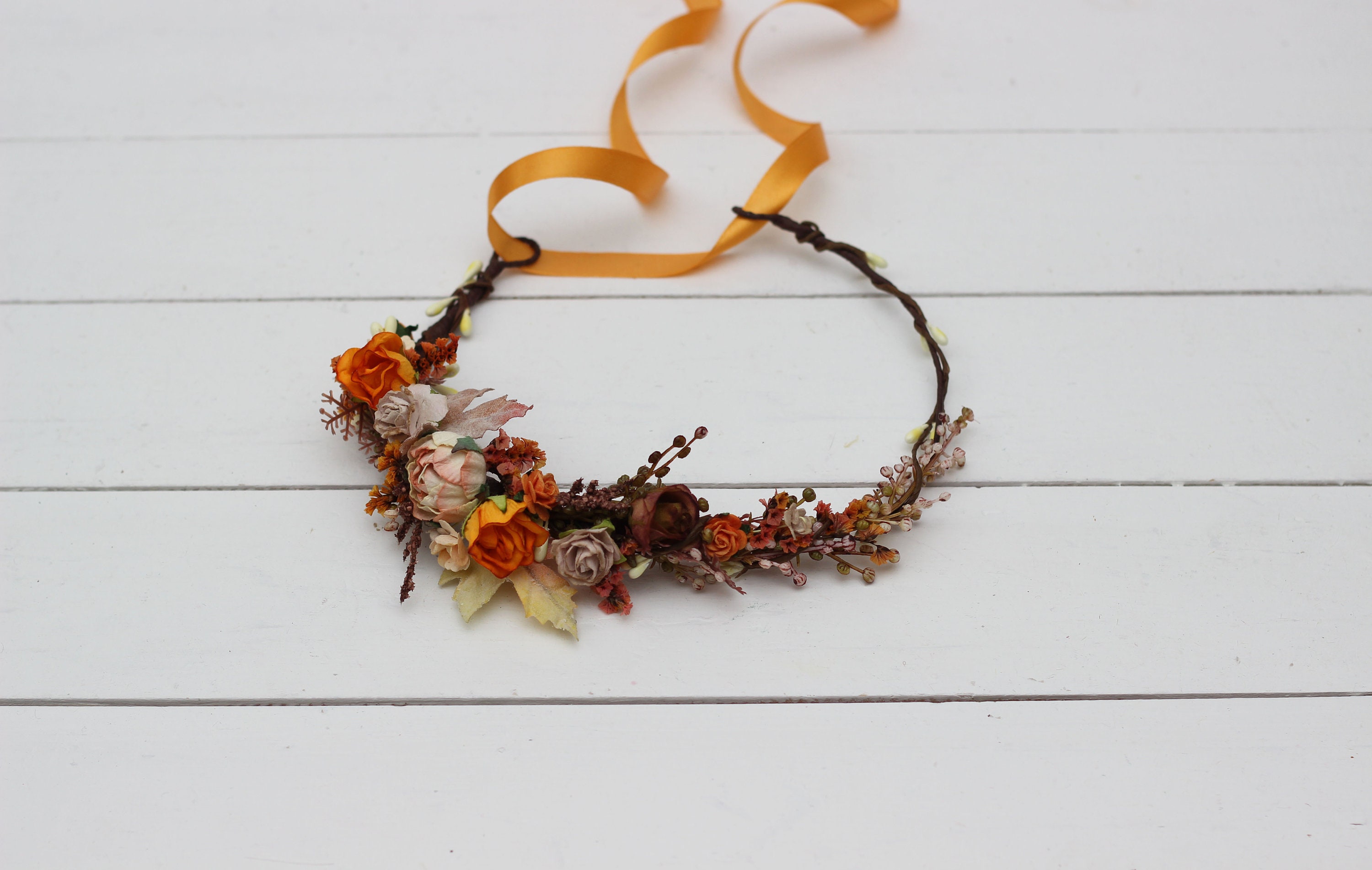 Rust orange floral crown Flower wreath Wedding headpiece Fall | Etsy
