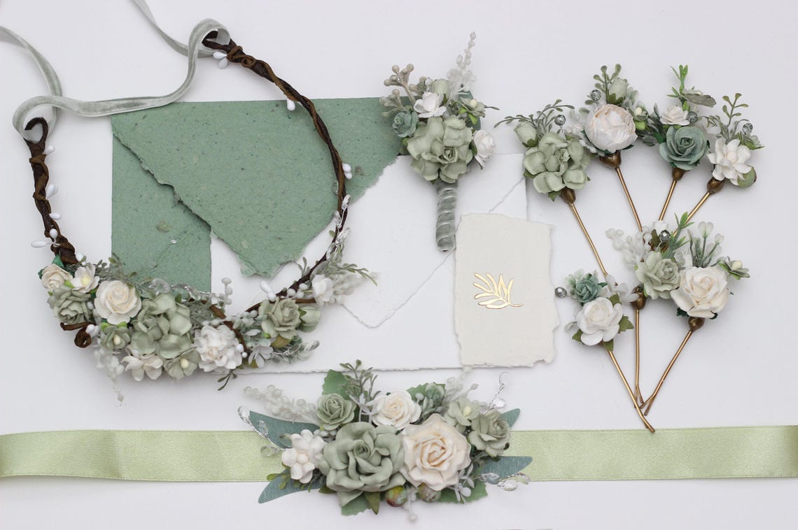 Sage Green White Ivory Hair Pins Pastel Floral Bobby Pins Bridesmaid ...