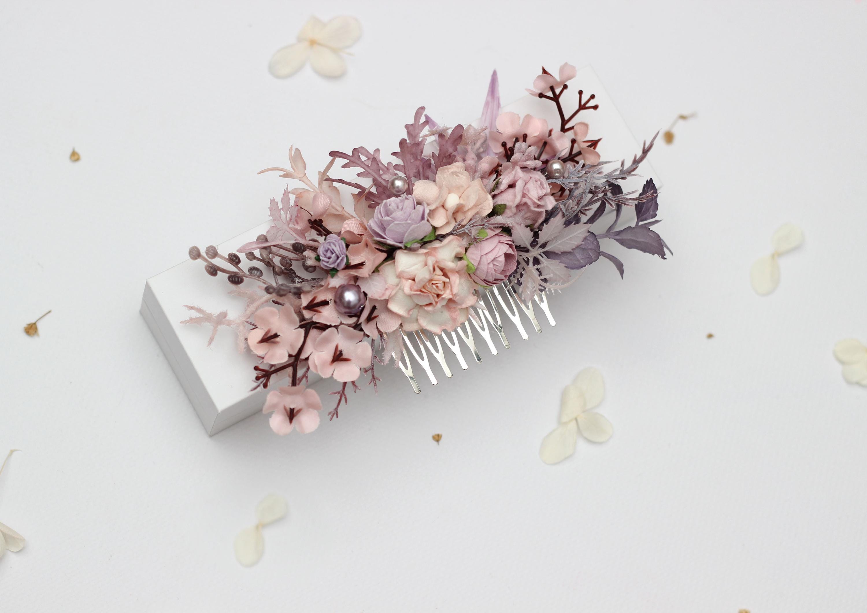 Lilac & Blush Pink Flower Comb, Bridal Hair Clip - Etsy