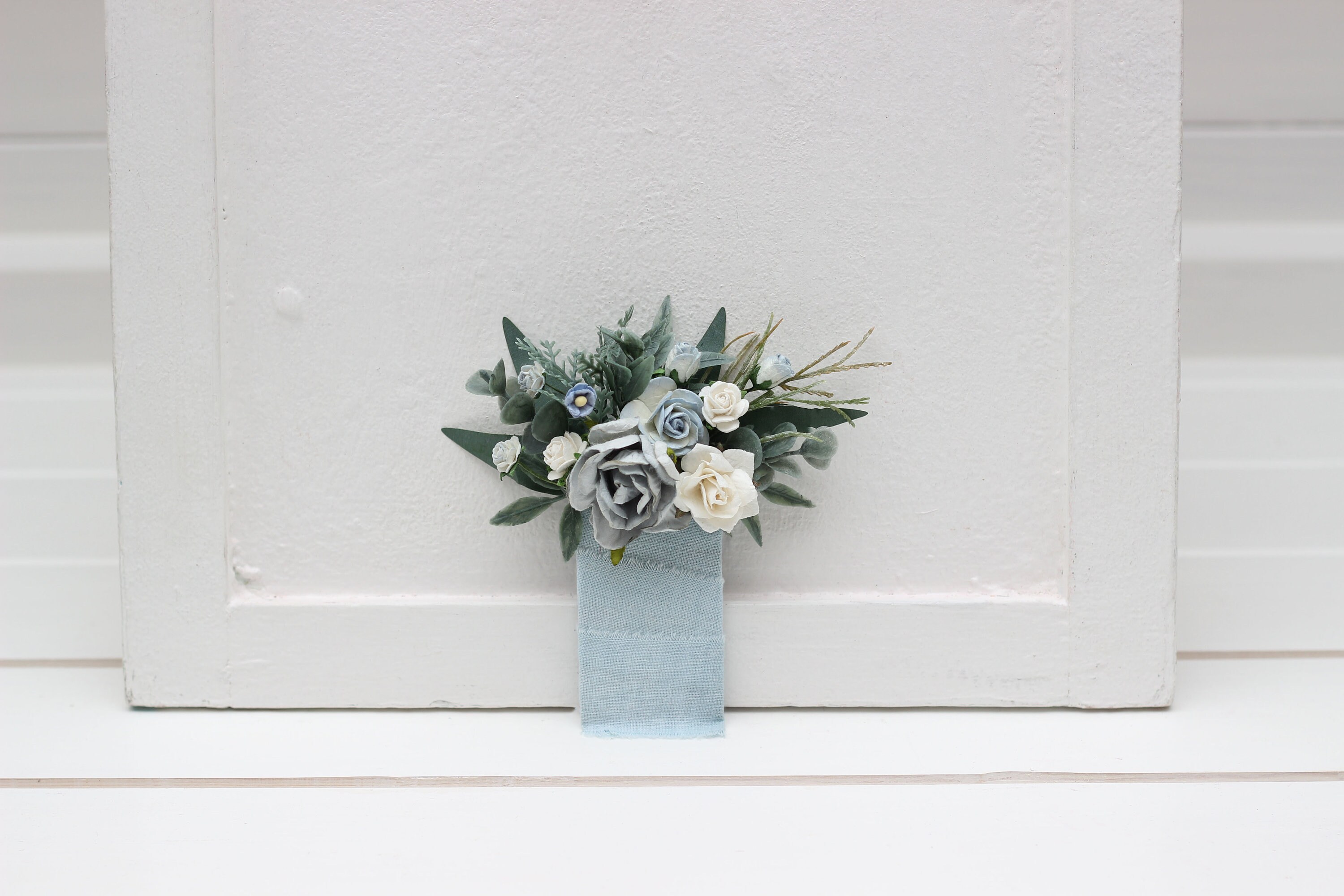 Pocket Boutonniere Dusty Blue White Flowers Classic Wedding Flower ...