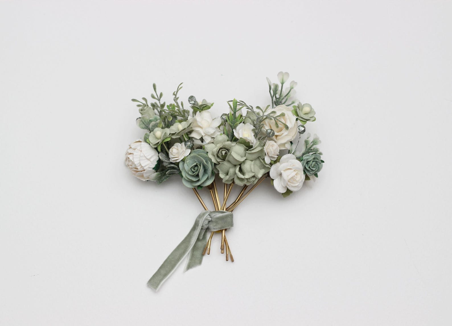 Sage Green White Ivory Hair Pins Pastel Floral Bobby Pins Bridesmaid ...