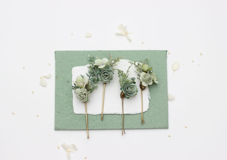 Sage Green Hair Pins Pastel Floral Bobby Pins Bridesmaid Hair Pins ...