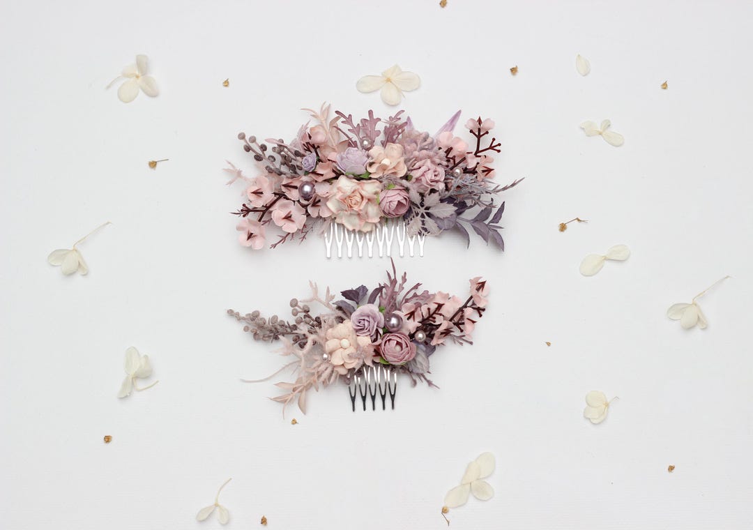 Lilac & Blush Pink Flower Comb, Bridal Hair Clip - Etsy
