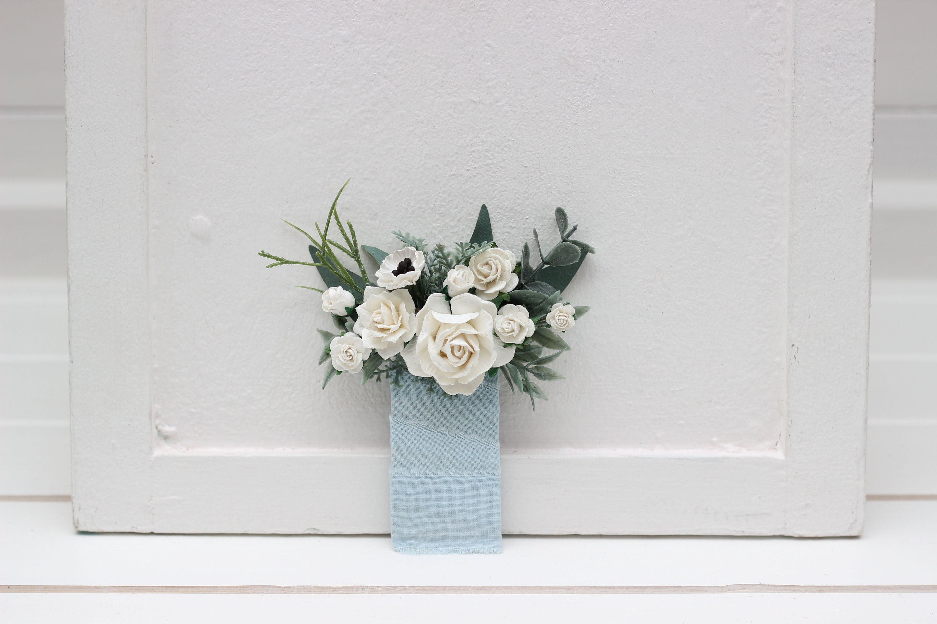 Pocket Boutonniere Dusty Blue White Flowers Classic Wedding Flower ...