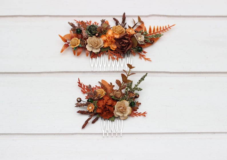 Terracotta Rust Orange Hair Comb Flower Hairpiece Bridesmaid Comb ...