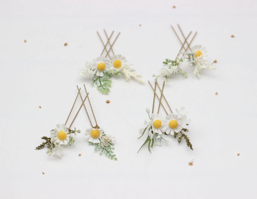 Daisy Wildflower Hair Pins, Set of 8, Bridal White Pins - Etsy