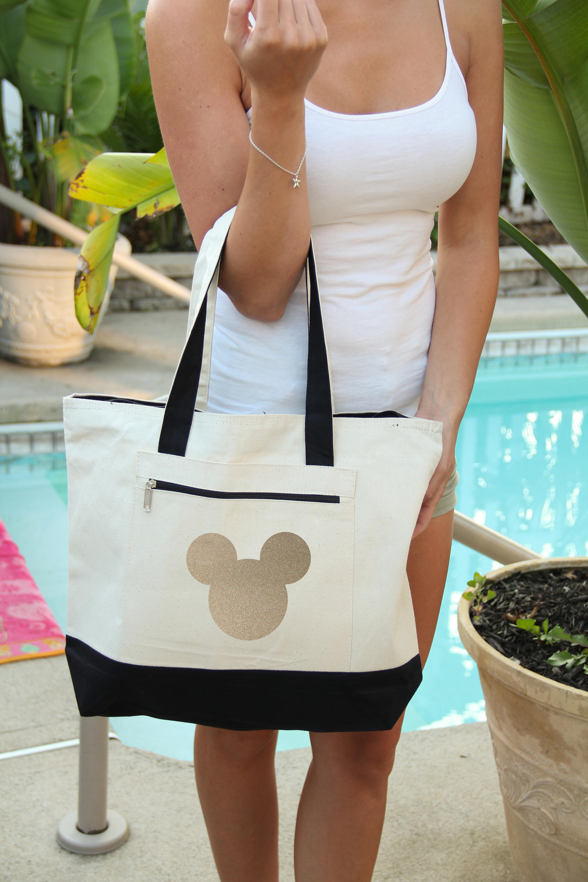Mickey Mouse Bag Gold Glitterheavy Tote Bag Zippered Main | Etsy
