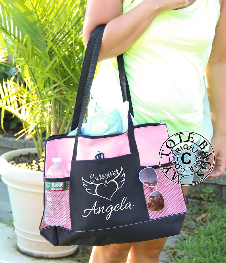 Caregiver Tote Bag Personalized With Name Caregiver Heart Bag - Etsy