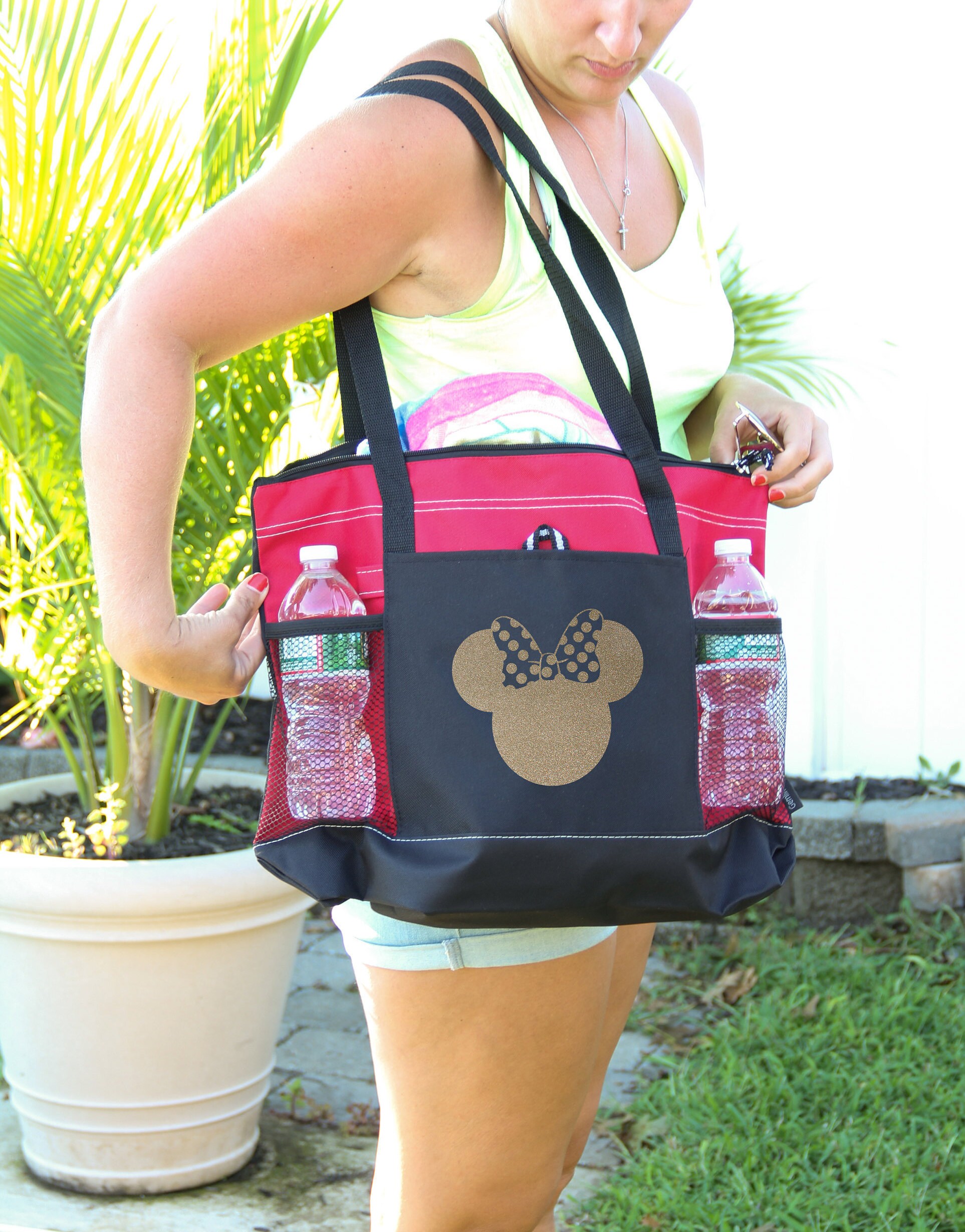 Minnie Mouse Bag, Gold Glitter, Heavy Tote Bag Zippered, Heavy Canvas ...