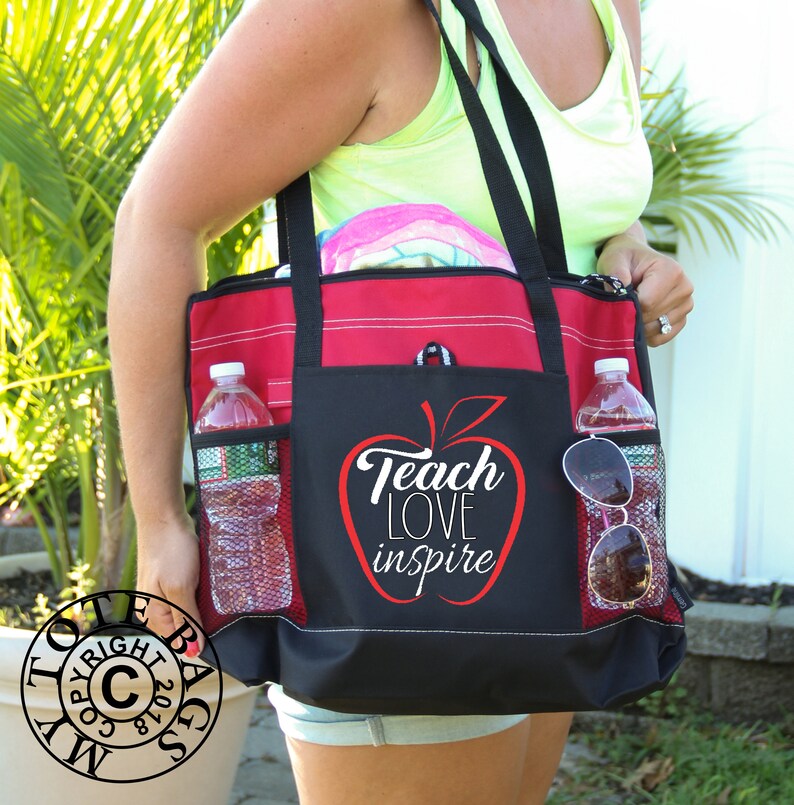 Teach Love Inspire Bag Teacher Bag Heavy Tote Bag Zippered | Etsy