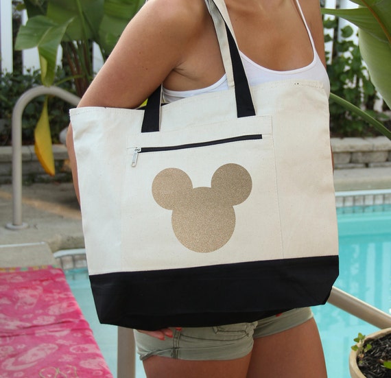 Mickey Mouse Bag Gold Glitterheavy Tote Bag Zippered Main | Etsy