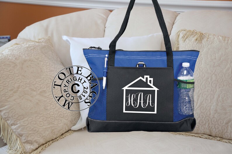 Real Estate Bag with Monogram Heavy tote bag zippered | Etsy