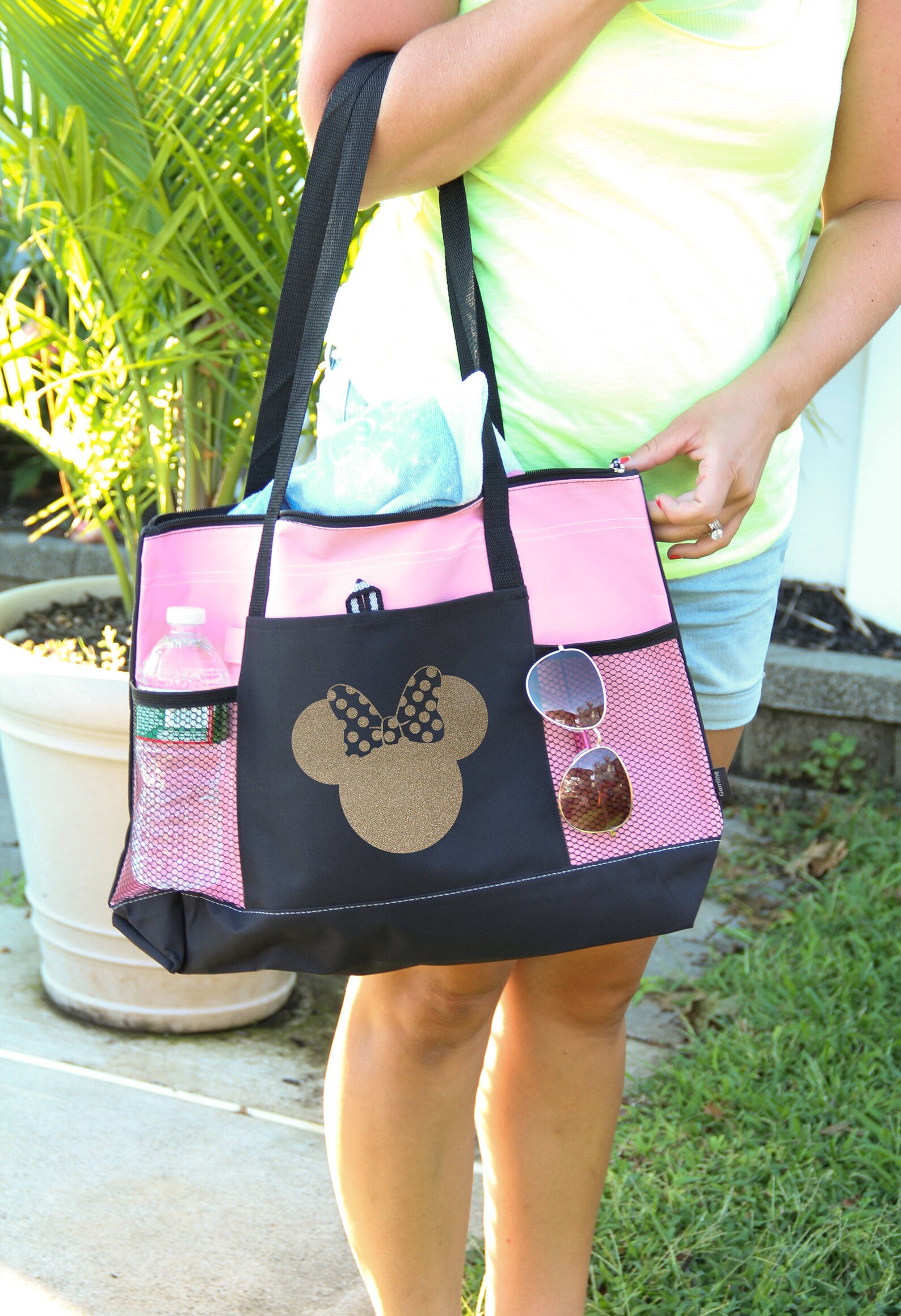 Minnie Mouse Bag, Gold Glitter, Heavy Tote Bag Zippered, Heavy Canvas ...