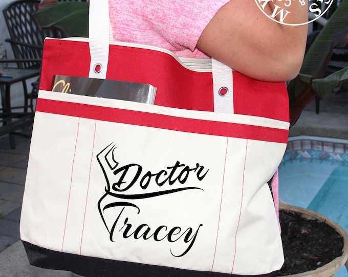 Doctor Tote Bag, Personalized With Name, Heavy Tote Bag, Zippered ...