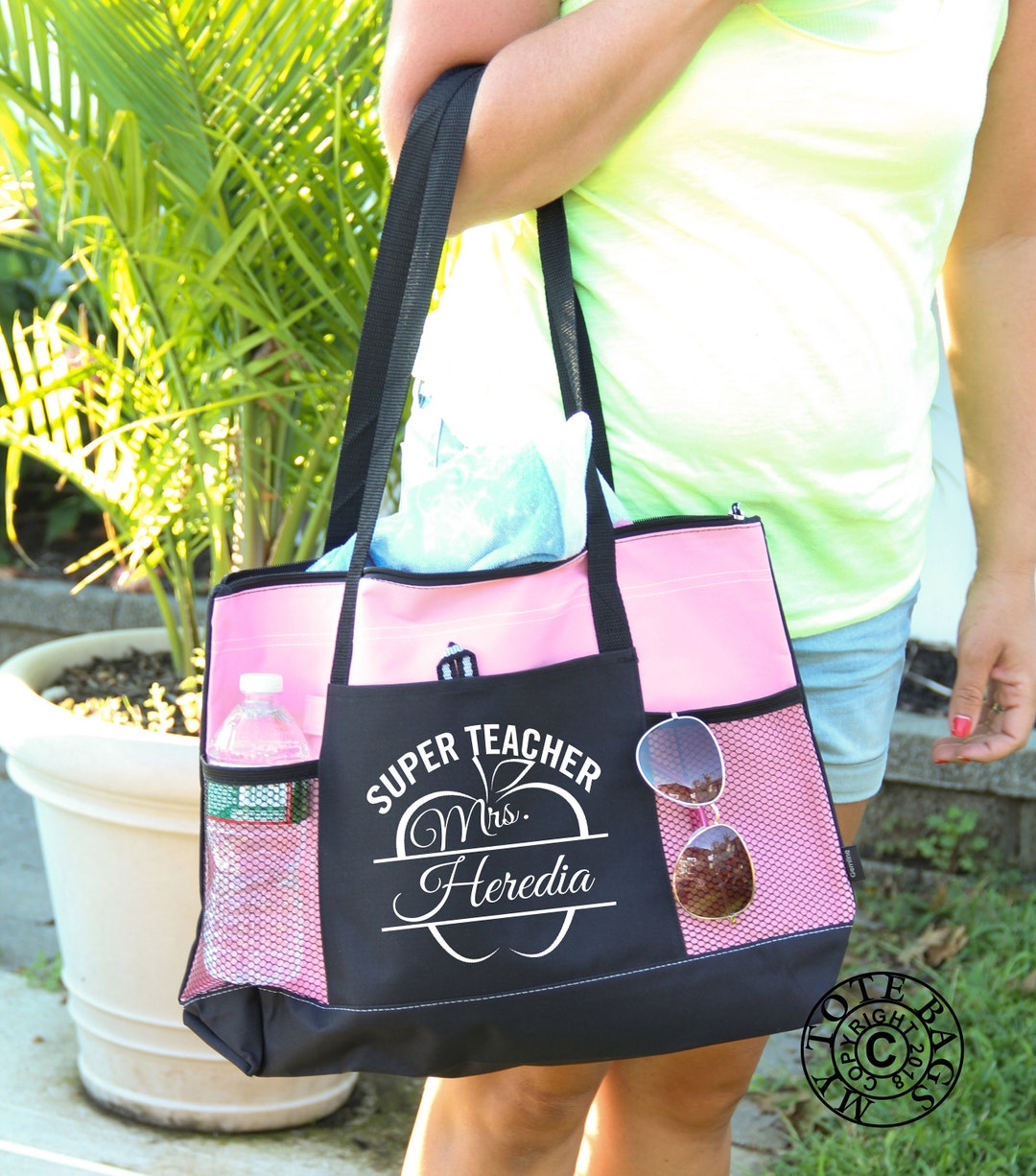 Super Teacher Bag, Personalized With Name, Heavy Tote Bag, Zippered ...