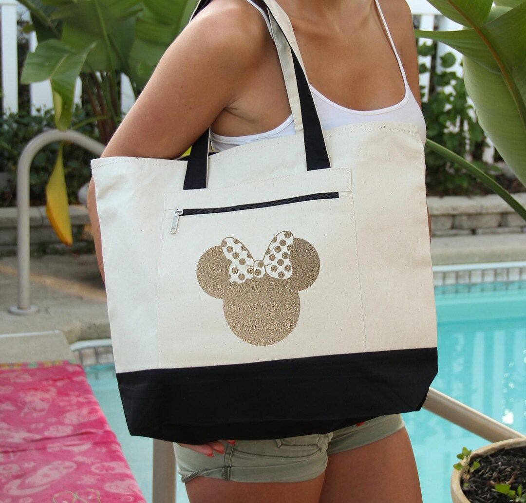 Minnie Mouse Bag, Gold Glitter, Heavy Tote Bag, Zippered Main ...