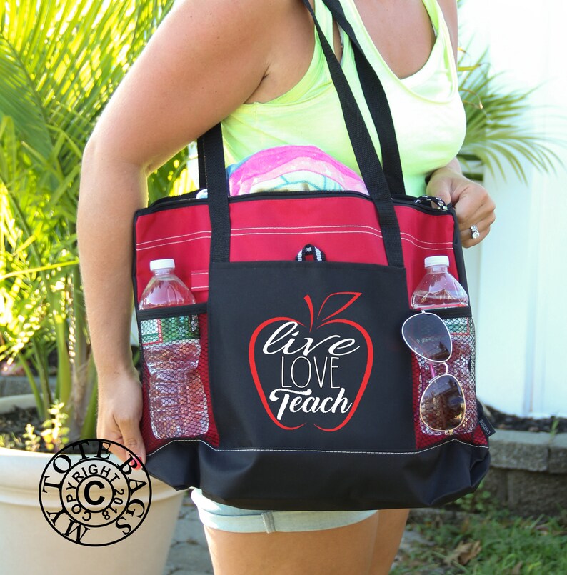 Live Love Teach Bag, Teacher Bag, Heavy Tote Bag, Zippered, Heavy ...