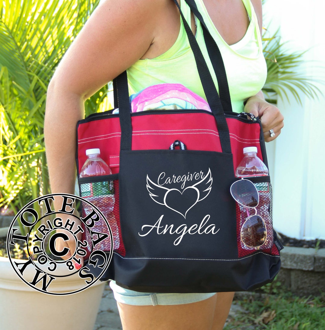 Caregiver Tote Bag Personalized With Name, Caregiver Heart Bag ...