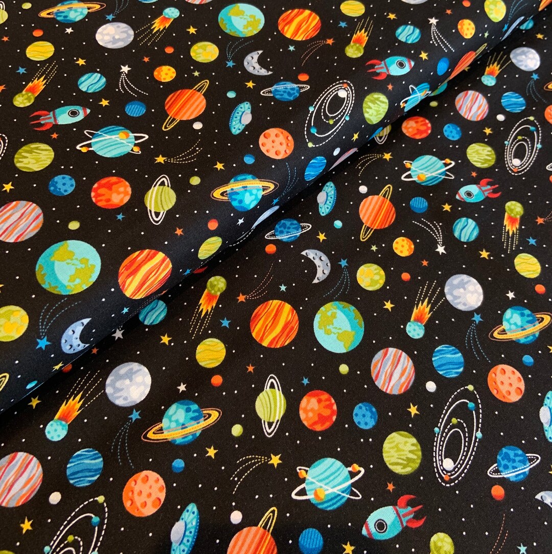 Outer Space Black Planets Fatquarter Fabric - Etsy