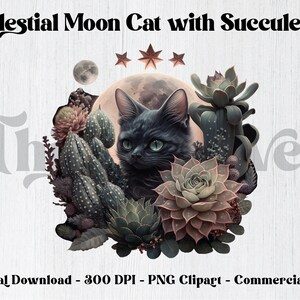 Moon Witchy Clipart Mystical Moon Style Celestial Cat - Etsy