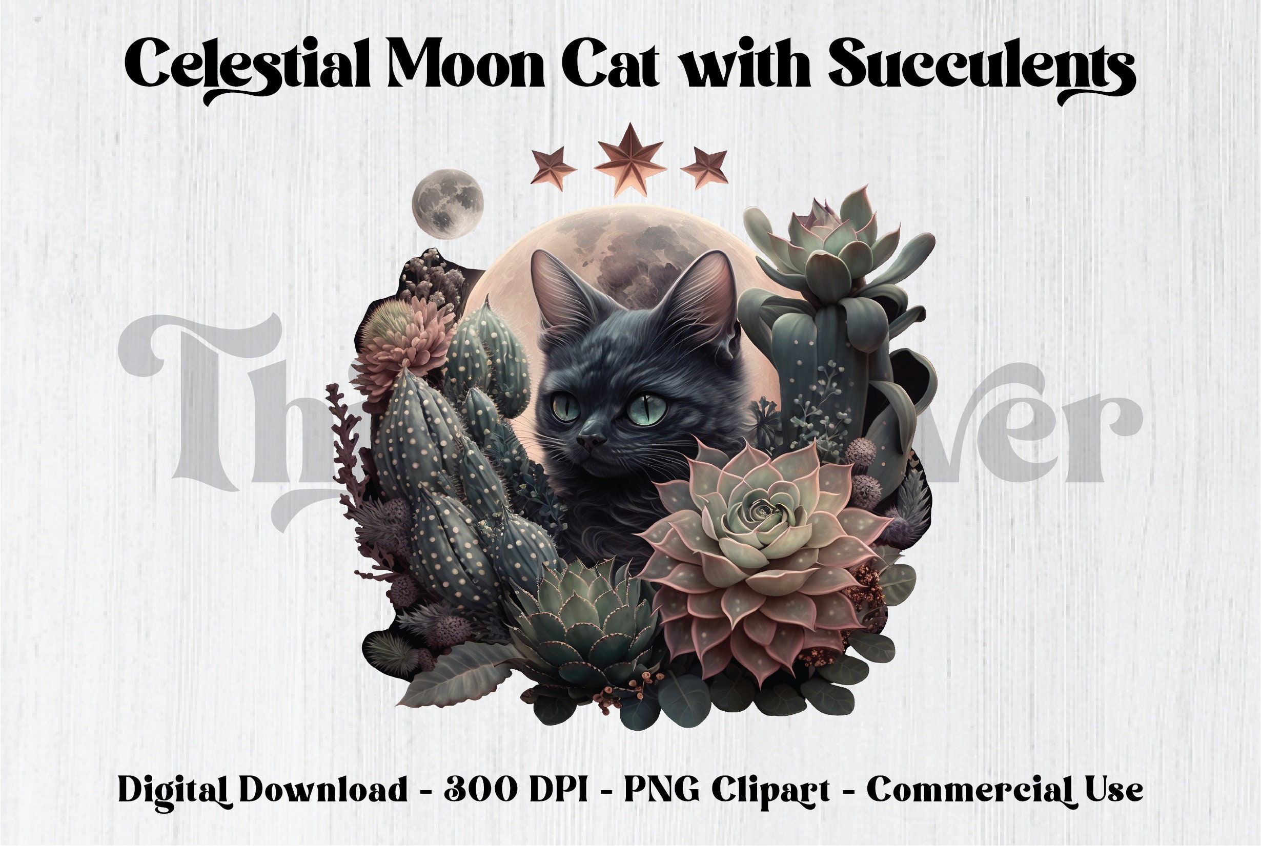 Moon Witchy Clipart Mystical Moon Style Celestial Cat - Etsy