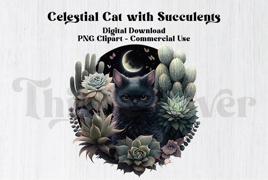 Moon Witchy Clipart, Mystical Moon Style, Celestial Cat, Magical ...