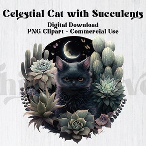 Moon Witchy Clipart, Mystical Moon Style, Celestial Cat, Magical ...