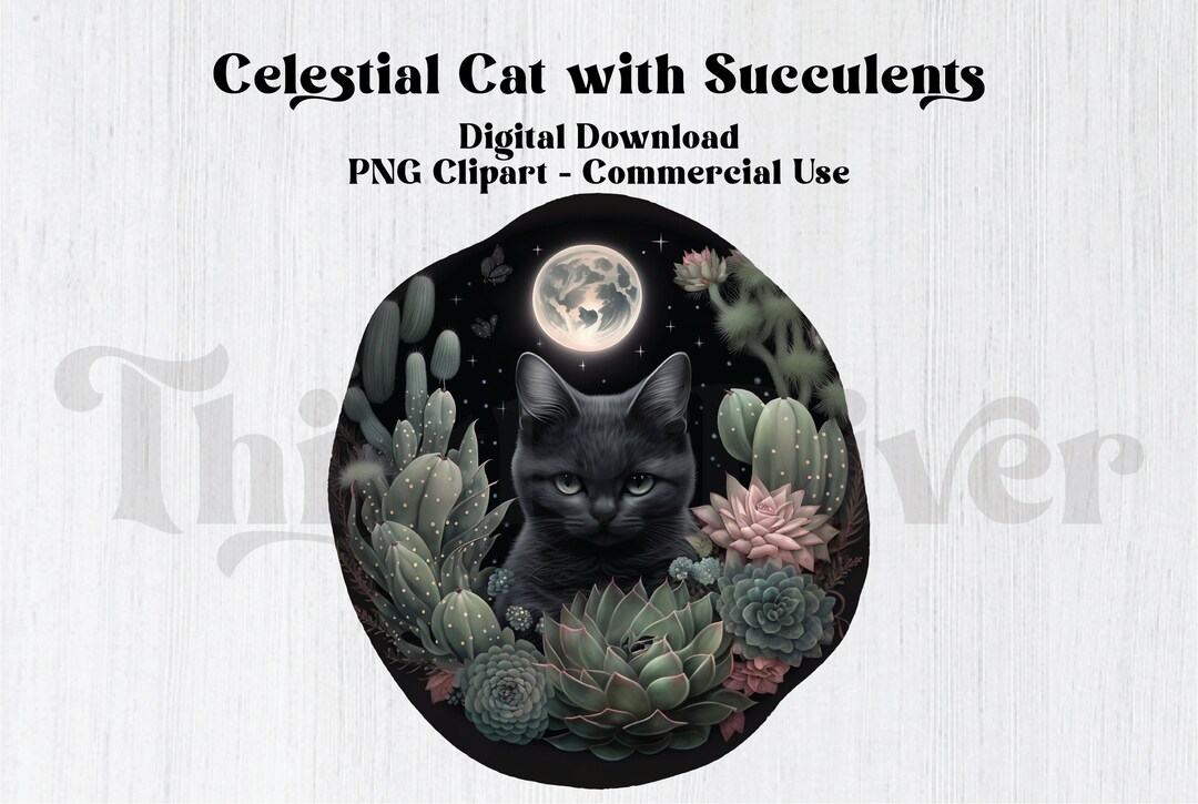 Moon Witchy Clipart, Mystical Moon Style, Celestial Cat, Magical ...