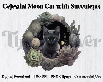 Moon Witchy Clipart Mystical Moon Style Celestial Cat - Etsy