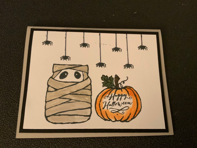 Handmade Halloween Card: Mummy, Pumpkin, Spiders - Etsy