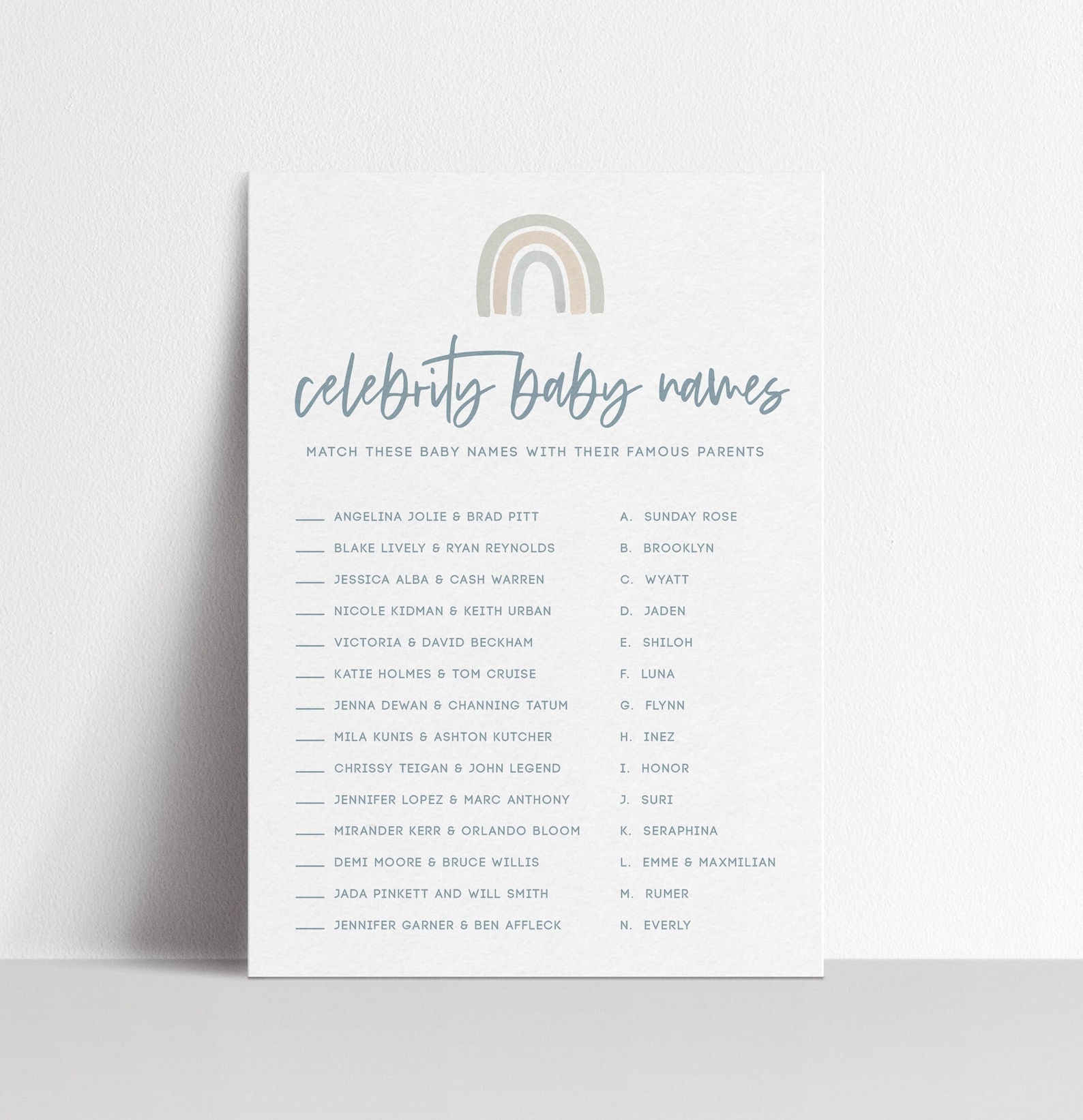 Celebrity Baby Name Game Printable Baby Shower Game Baby - Etsy