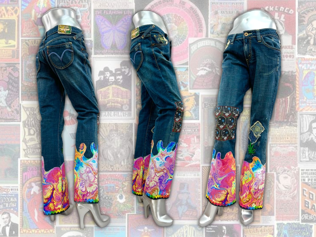 Upcycled Levis Bell Bottom Hippy Jeans With Custom Psychedelic ...