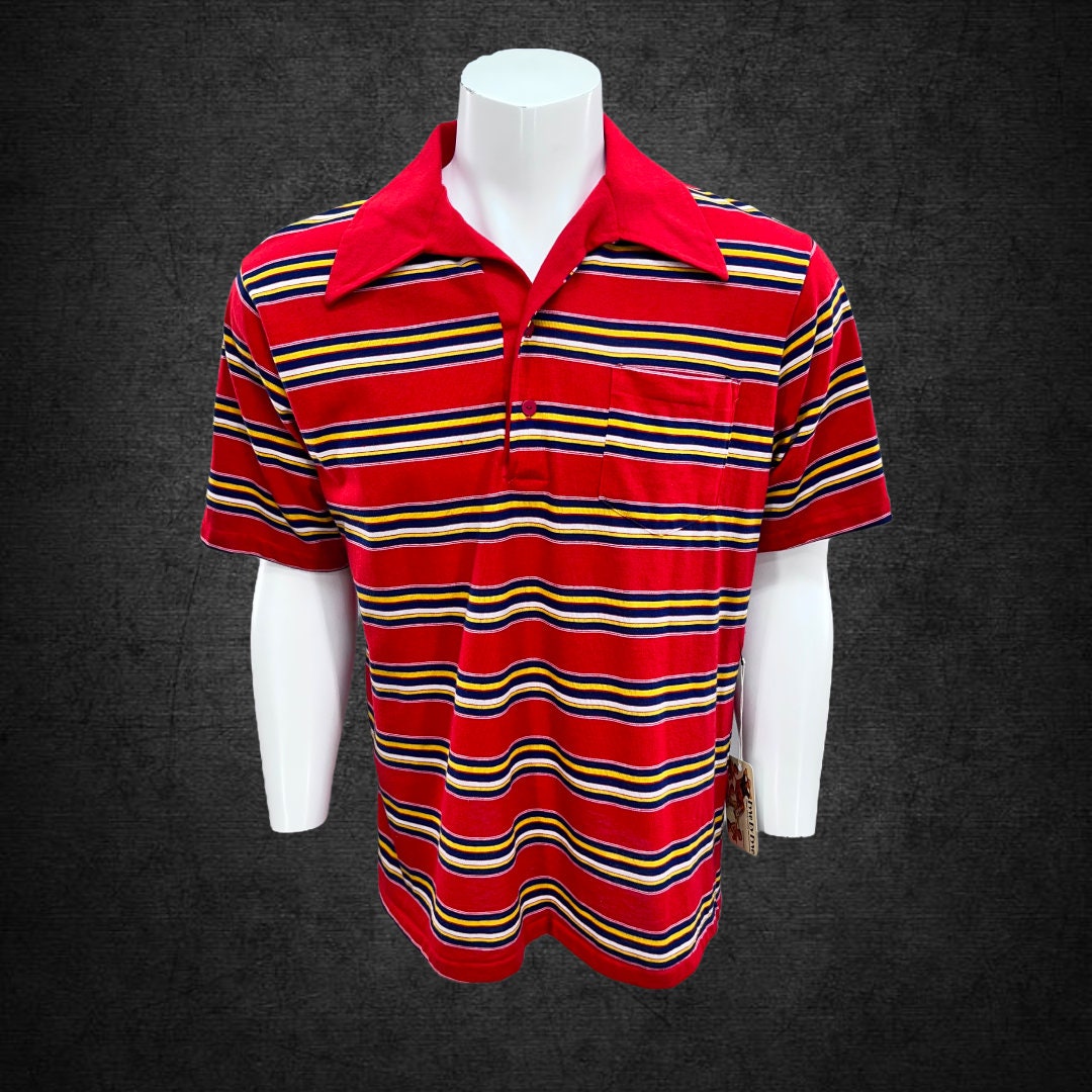 1970s Vintage Red Rugby Stripe Polo Shirt Styled in California for JC ...