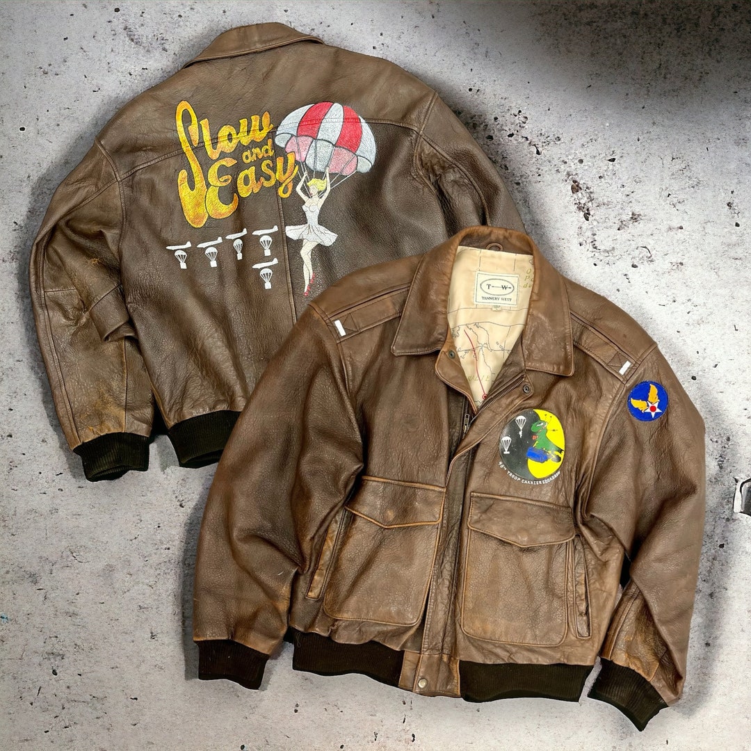 WW2 Nose Art Hand Painted Leather A-2 Flight Jacket WWII Bomber Pilot ...