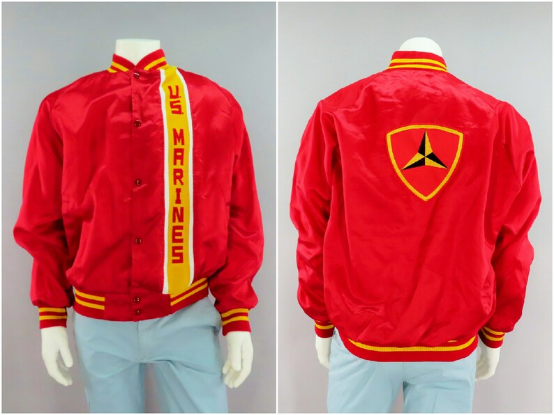 USMC 3rd Marine Division Red Satin Nylon Bomber Jacket - Etsy
