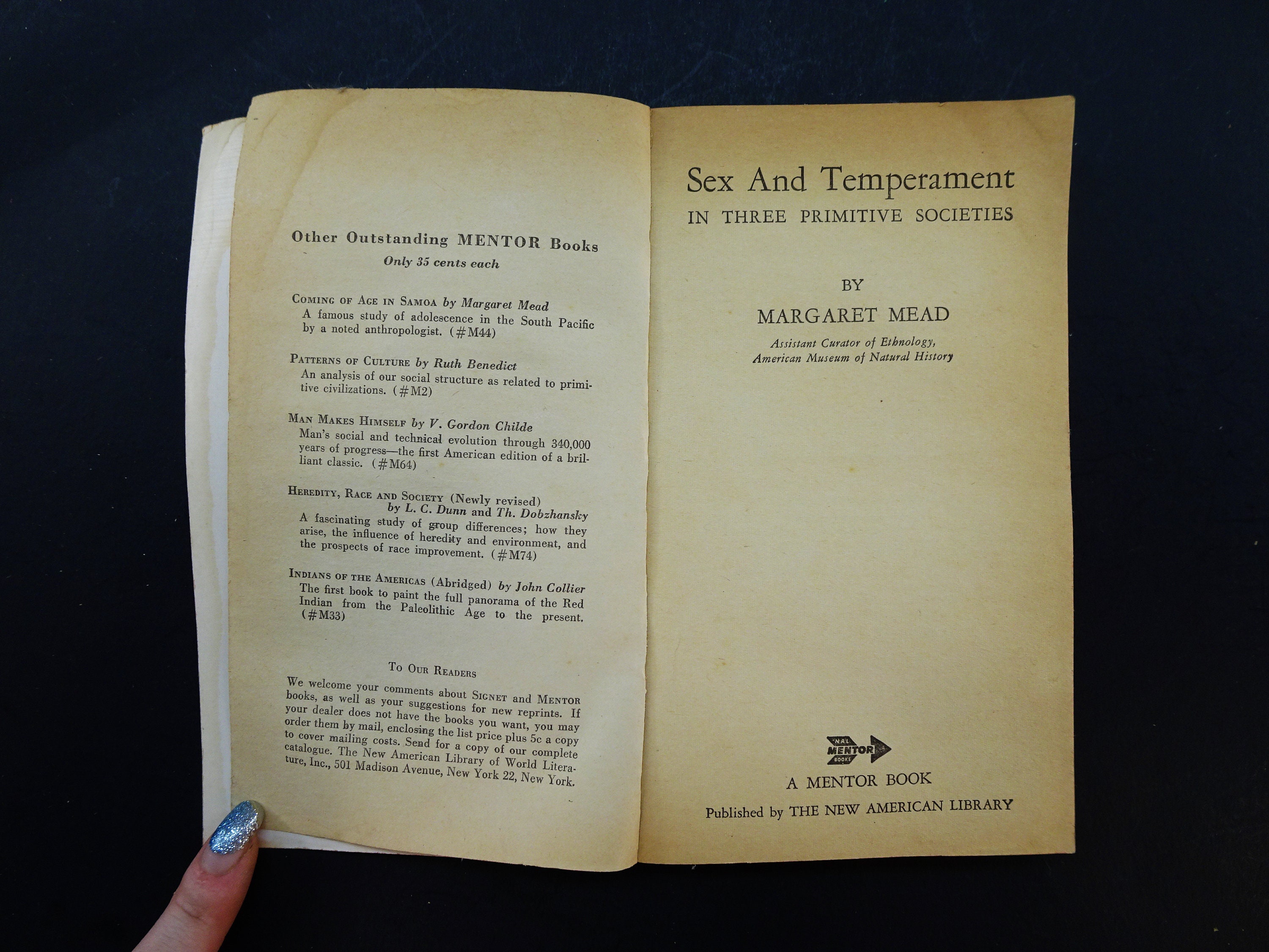 Sex And Temperament By Margaret Mead Mentor Book M 56 4th Etsy