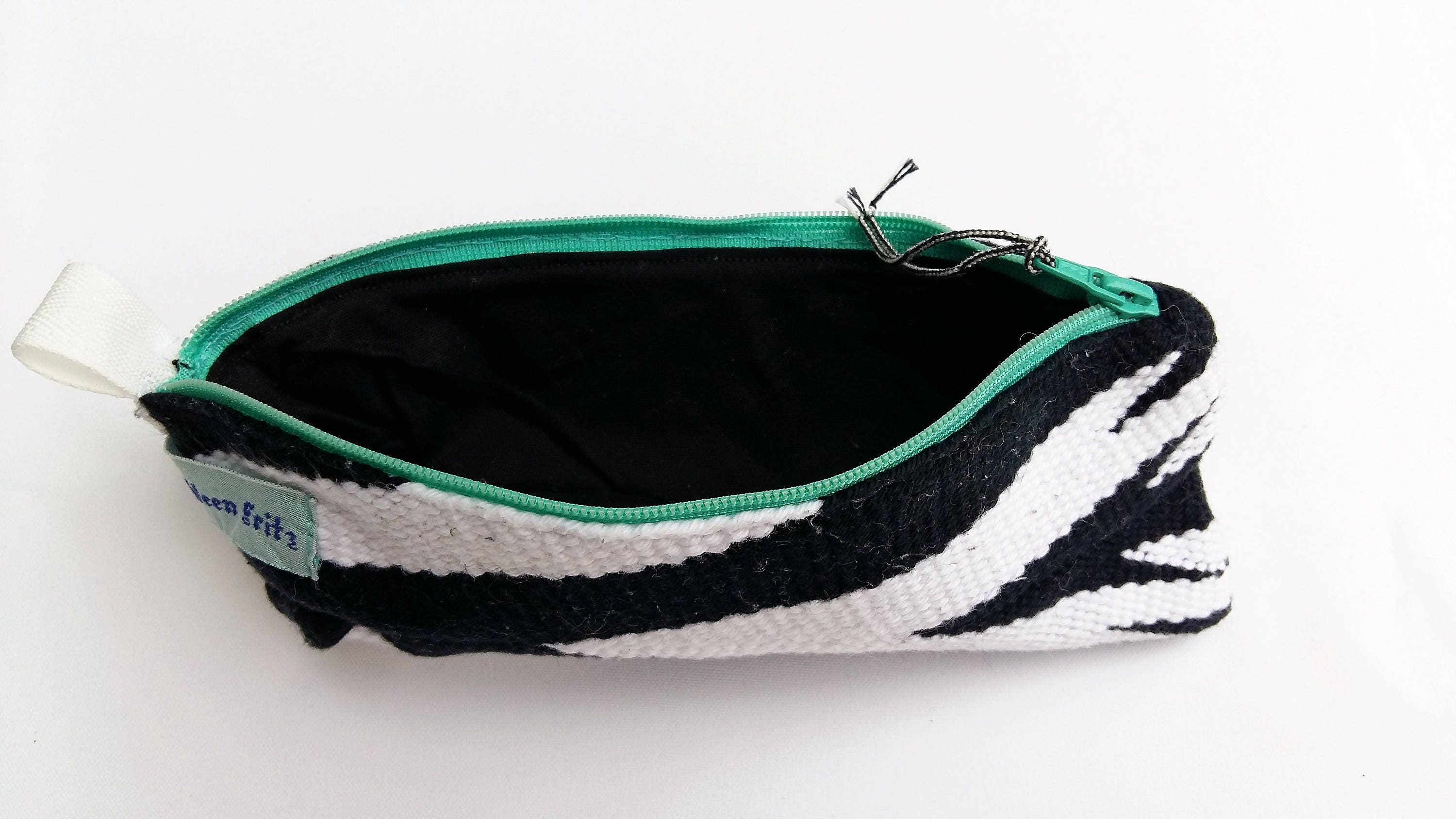 Lined Handwoven Cotton Pencil Case Closed by a Zipper, Finger Woven ...
