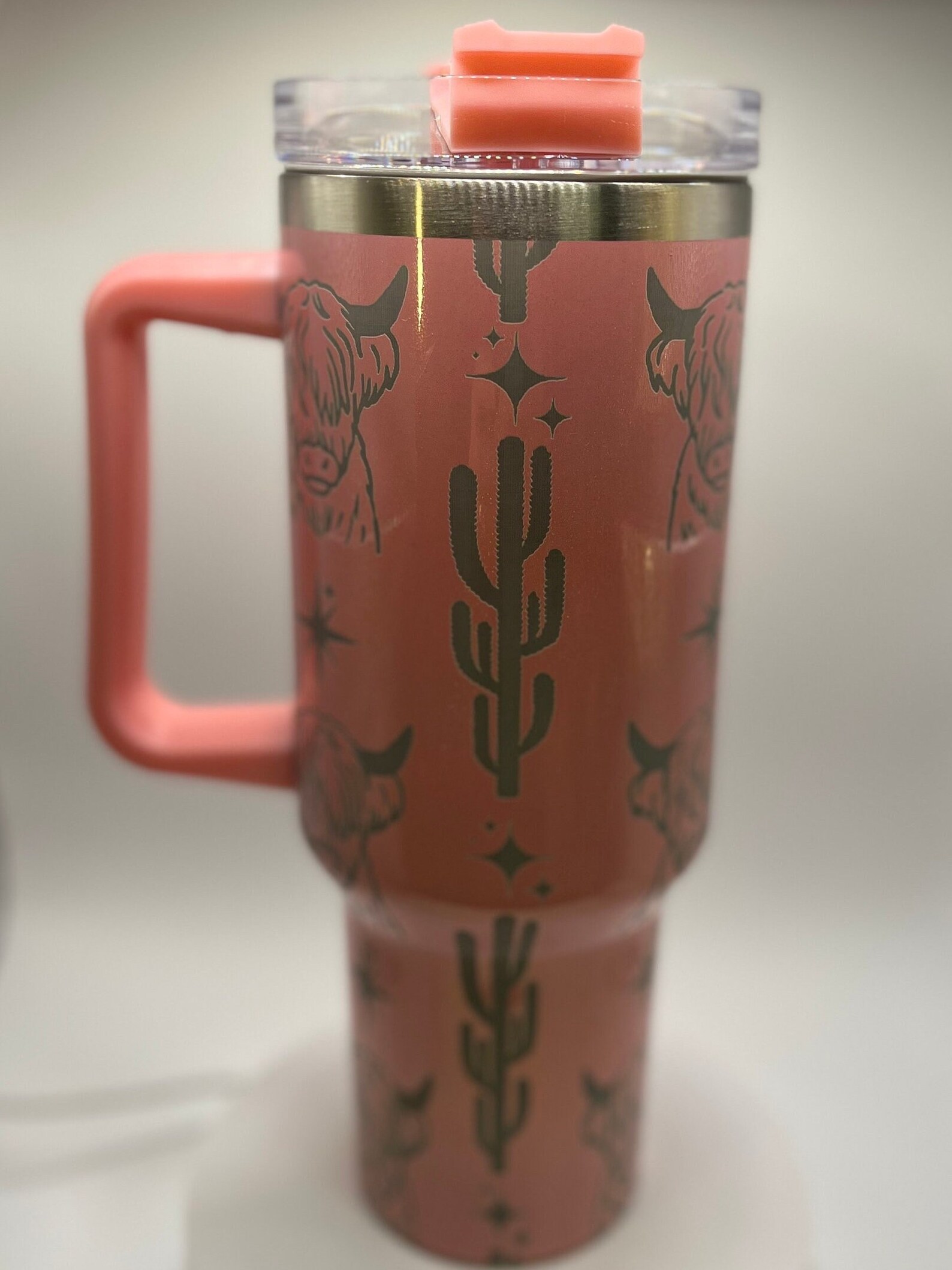 Highland Cow and Cactus Tumbler Custom Engraved 40 Oz Tumbler , Dupe ...
