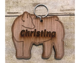 Show Pig Key Chain Personalized Engraved Wood Keychain | Etsy