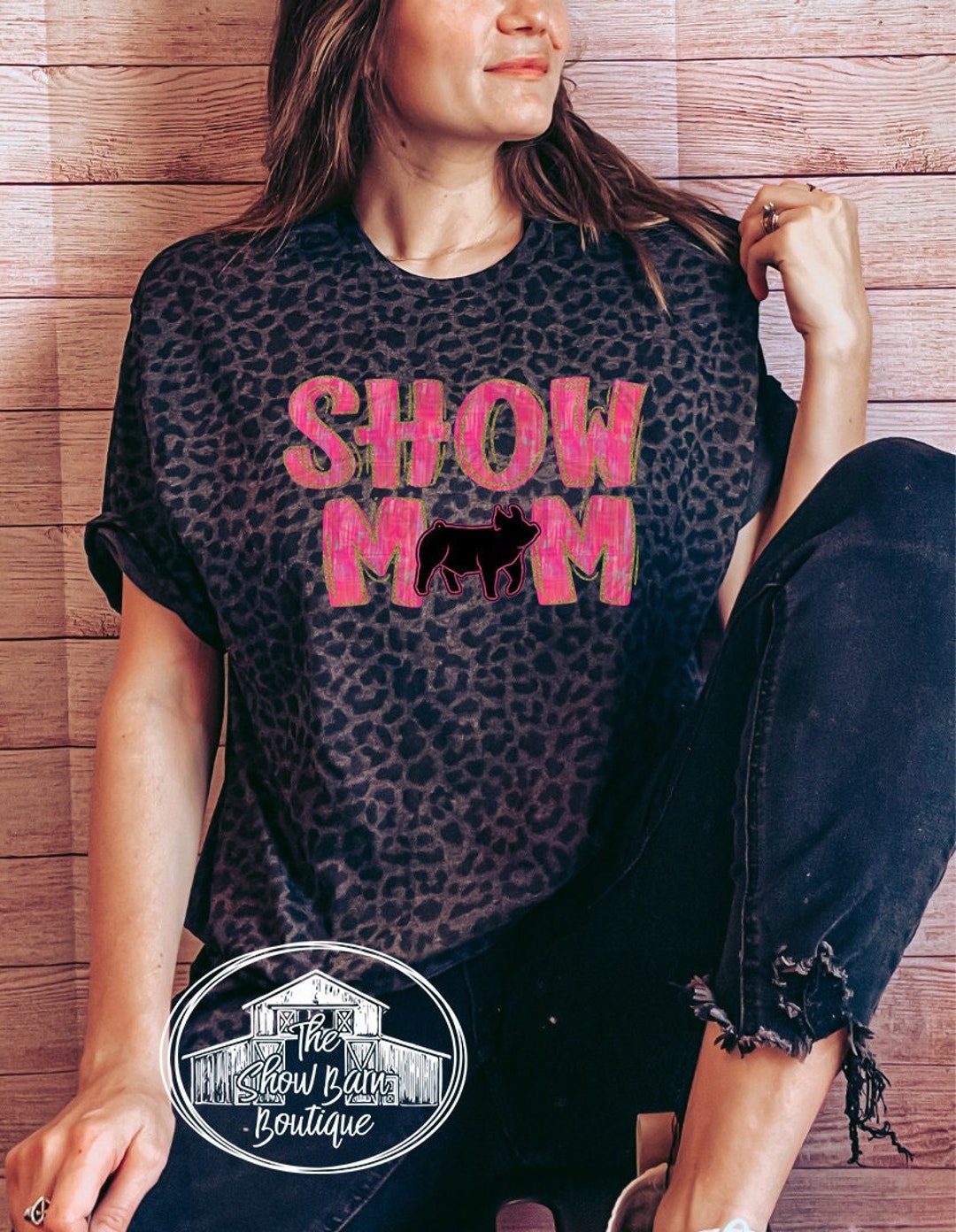 Show Pig Mom Shirt, Black Leopard Print Shirt, Pink Show Pig Mom ...