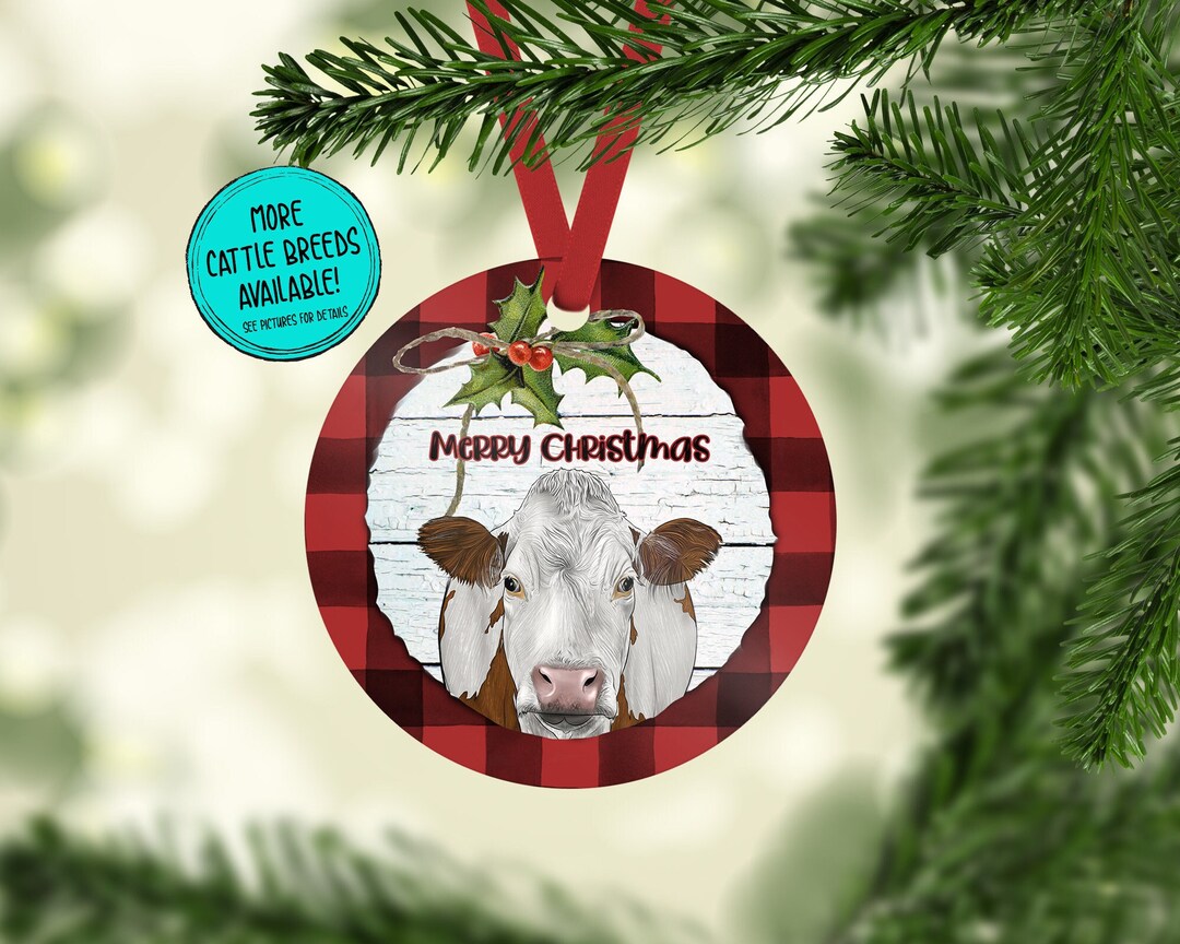 Personalized Show Heifer Christmas Ornament, Round Cattle Ornament Set ...